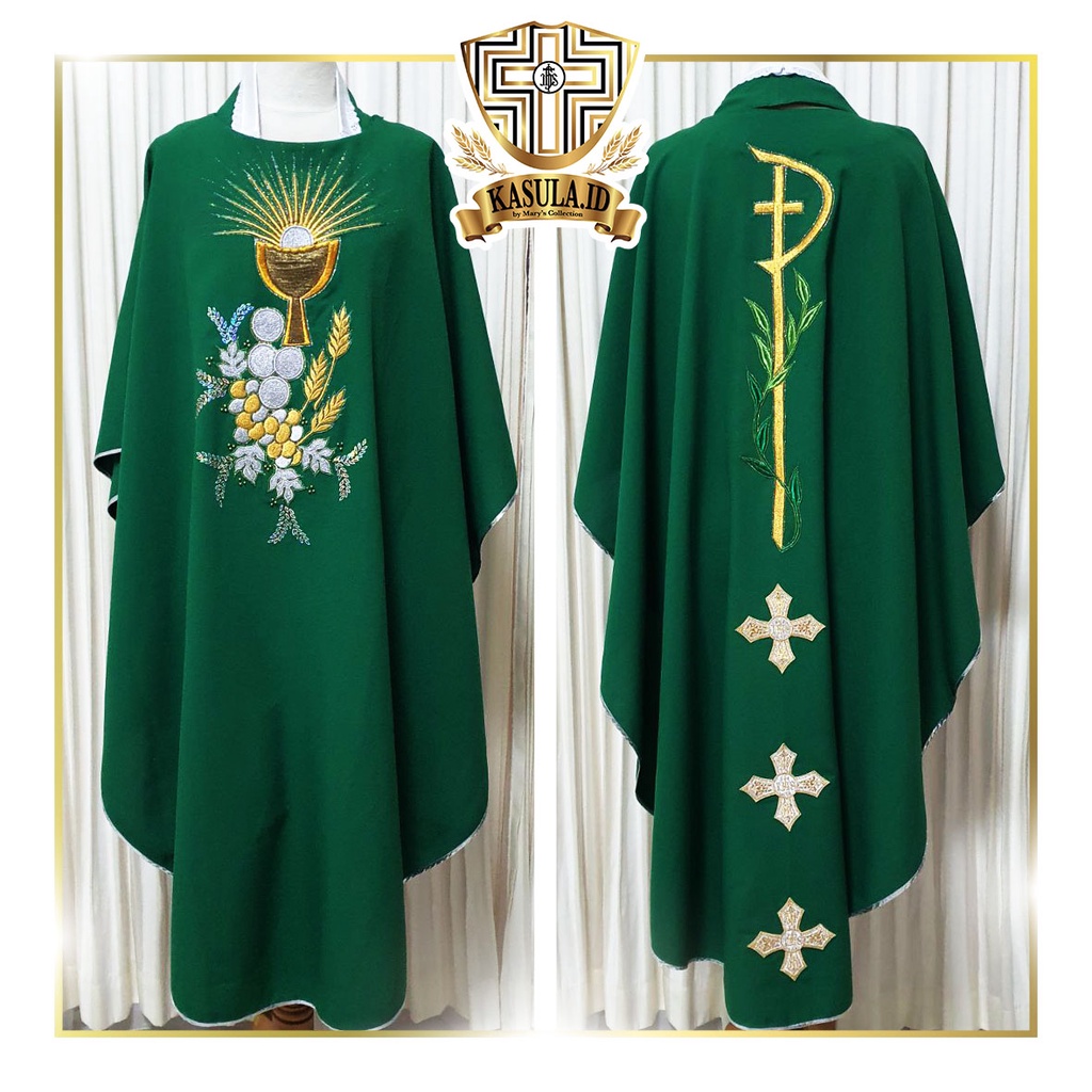 Jual Kasula Chasuble Jubah Romo Katolik Bordir Hijau 22 (Misa Biasa ...