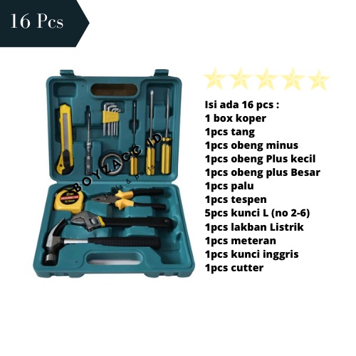 Jual Tool Set Box Alat Perkakas Palu + Tang + Obeng + kunci inggris 16 ...