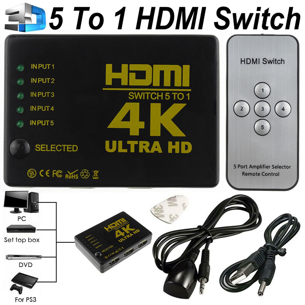 Jual HDMI Switch 5 in 1 Remote - 4K Ultra HD Bisa 5 Device | Shopee ...