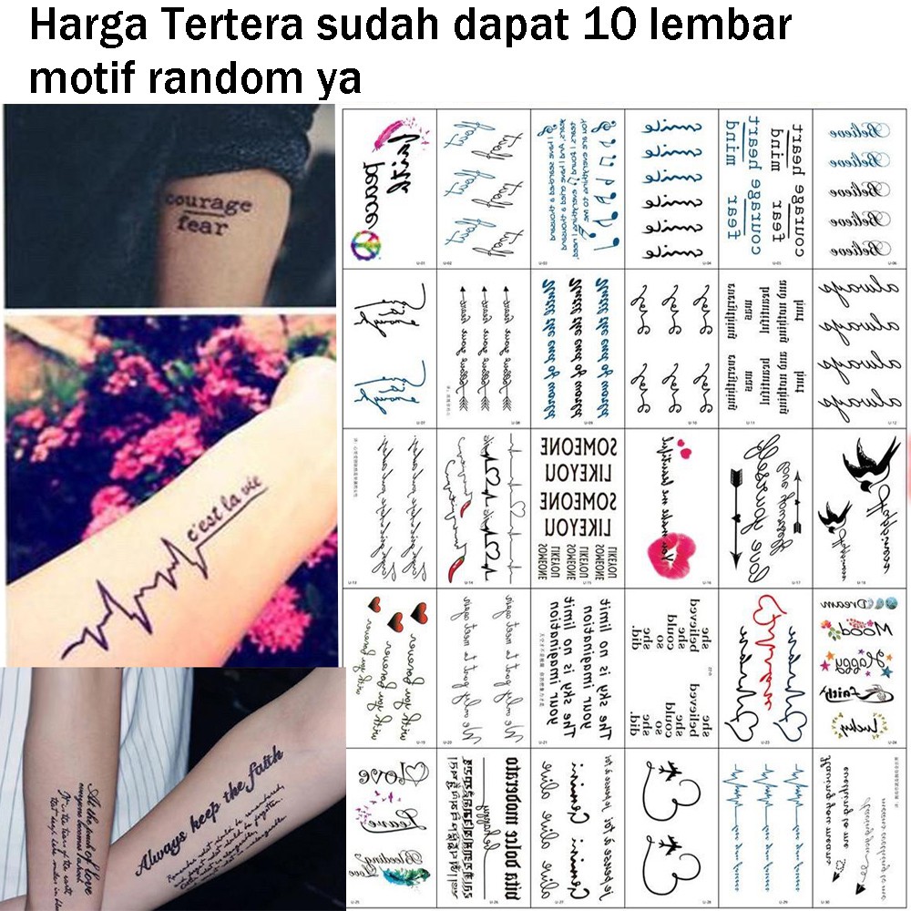 Jual 10 Lembar Tato Tulisan Tattoo Temporary Sticker Tato Temporer ...