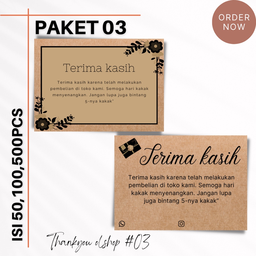 Jual PAKET 03 (ISI 50,100,200PCS) KARTU CAPAN THANKYOU FOR YOUR ORDER ...