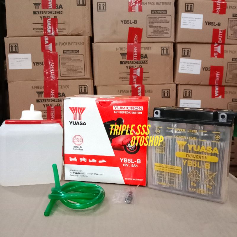 Jual ACCU YUASA AKI YB5LB YB5L-B (BASAH) KIT AIR ZUUR DAYA 12 VOLT 5 AMPERE ( GRAND / SUPRA LAMA ...