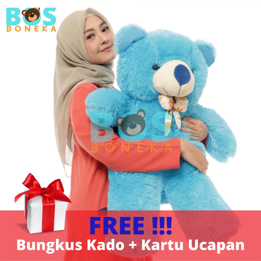Jual Boneka Beruang Teddy Bear Jumbo EL Biru 10 Warna FREE Bungkus Kado ...