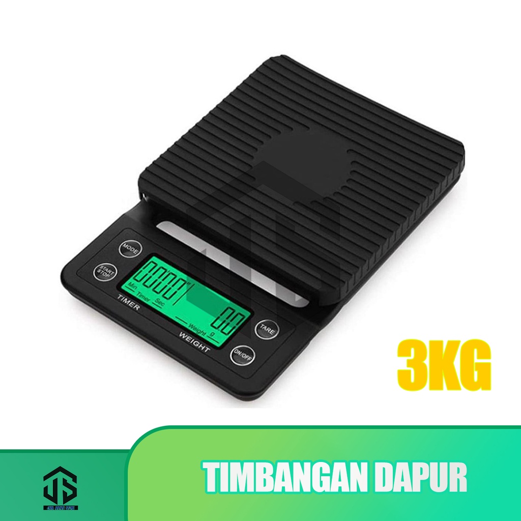 Jual TIMBANGAN DIGITAL 3Kg DENGAN TIMER + BATRAI TIMBANGAN BARISTA KOPI ADONAN KUE WARNA HITAM ...