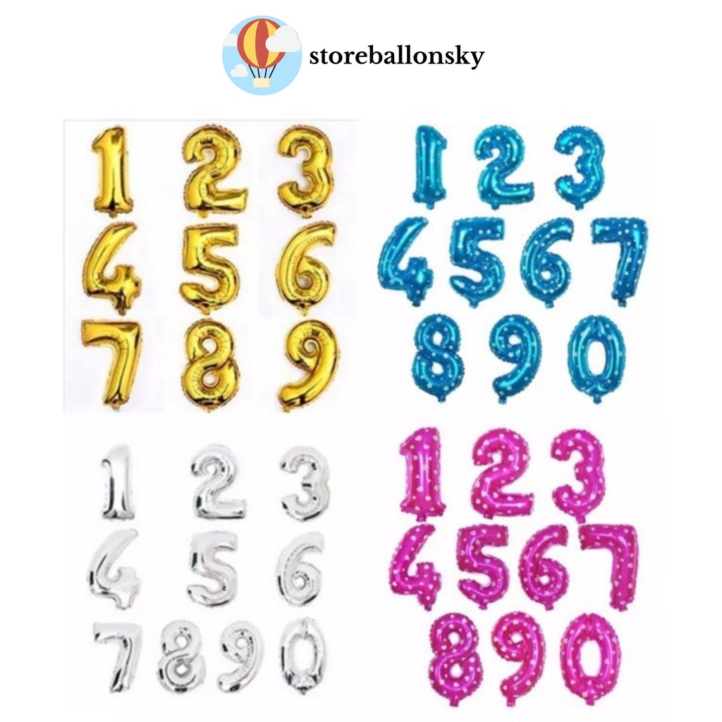 Jual Balon foil Angka 40cm silver biru pink gold balon Angka 16 inch ...