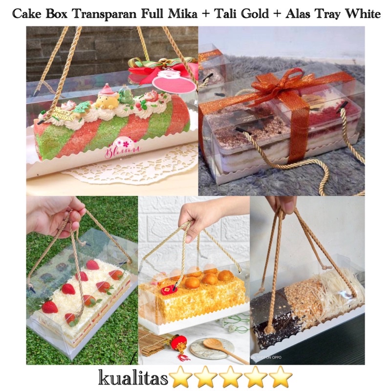 Jual Cake Box Transparan Full Mika Kokoh Tebal +Tali Gold+Alas Kotak ...