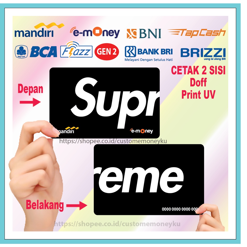 Jual KARTU EMONEY DESIGN GAMBAR LOGO SUPREME HITAM ETOLL E-MONEY ...