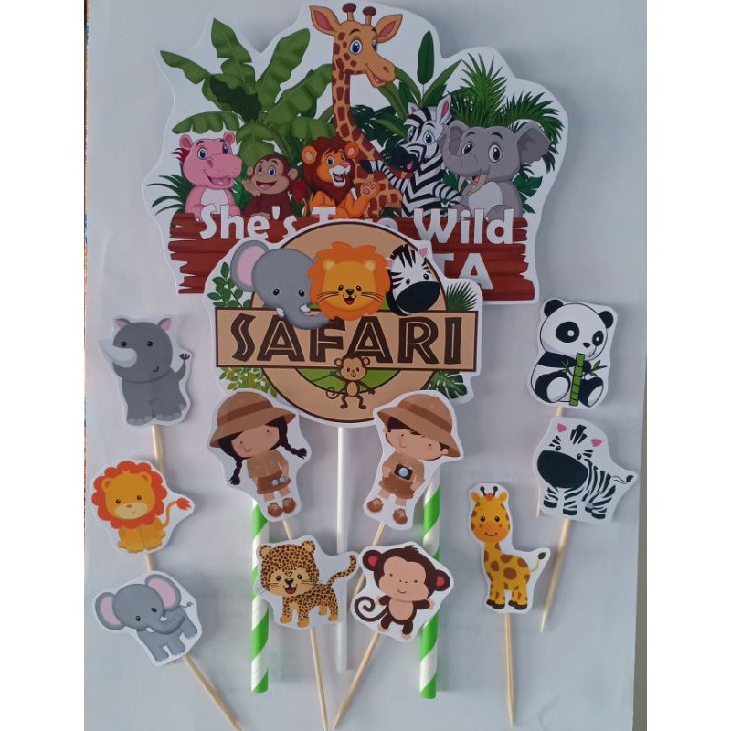 TOPPER CAKE KUE KARAKTER ANIMAL HEWAN SAFARI CUSTOM NAMA | Shopee Indonesia
