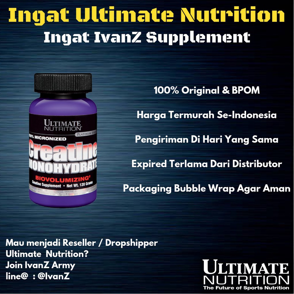 Jual CREATINE MONOHYDRATE 120GR (CREATINE MONO) ULTIMATE NUTRITION ...