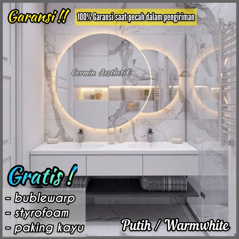 Jual Cermin Bulat LED strip diameter 30/40 cm Kaca Cermin Lampu ...
