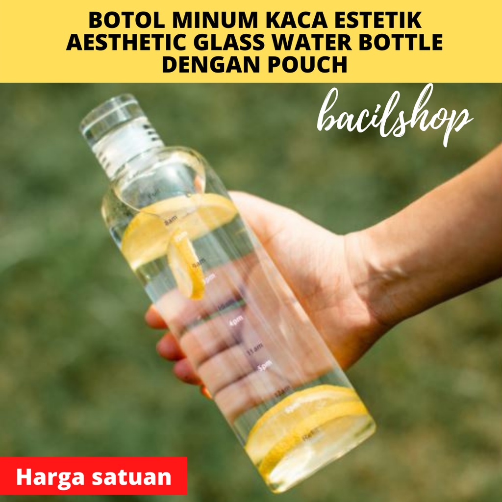 Jual Botol Minum Kaca Estetik Aesthetic Glass Water Bottle Dengan Pouch ...