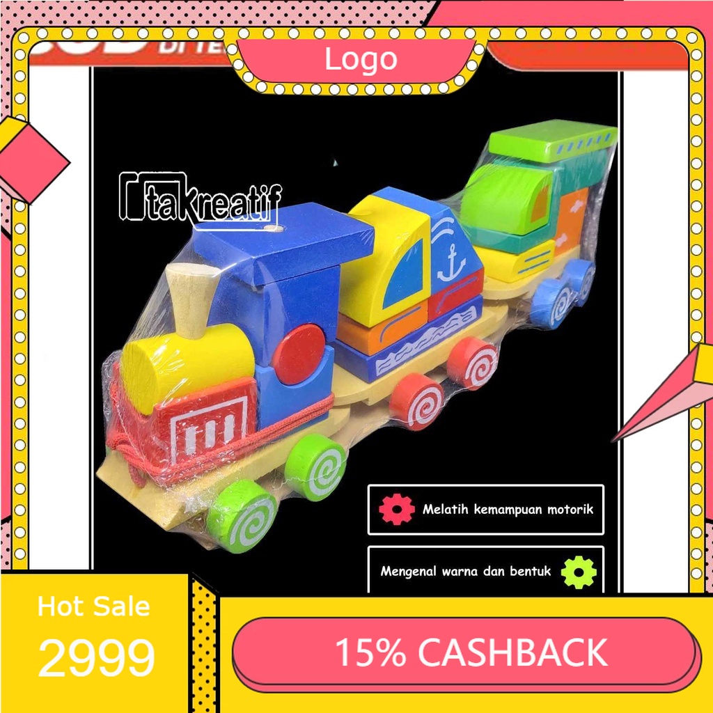 Jual Mainan Kayu Edukatif Kayu Balok Kereta Tiga Bentuk | Shopee Indonesia