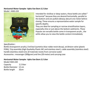 Jual HORIZONTAL WATER SAMPLER 2.2Liter Model HWS-220S Alpha Van Dorn ...