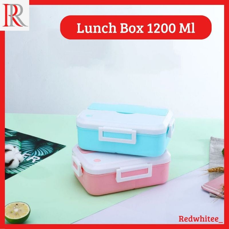Jual kotak makan lunch box set 3 sekat 1200 ml free alat makan | Shopee ...