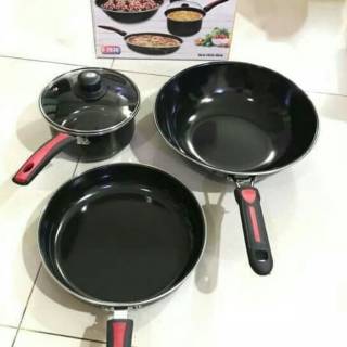 Jual Panci Set Teflon Enamel Anti Lengket Set 4pcs Wajan Pan GSF G2630 ...