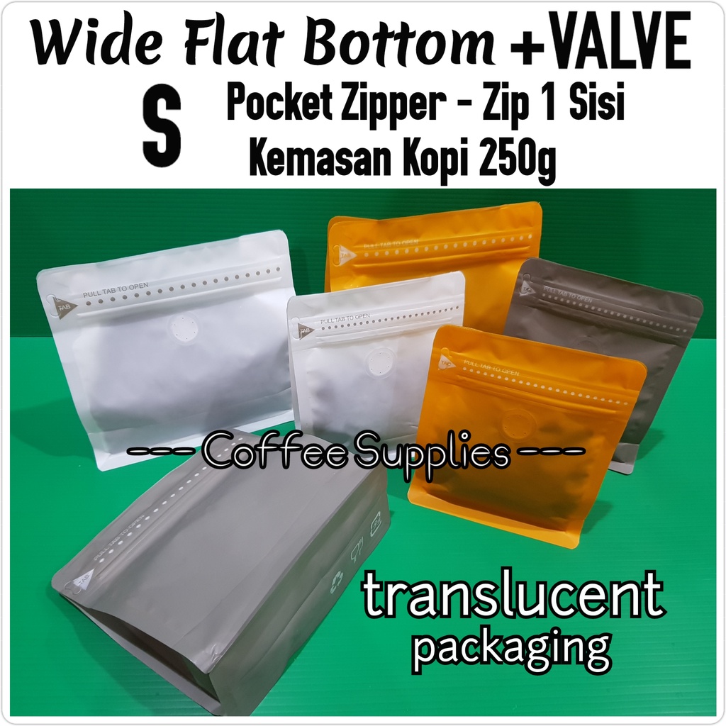 Jual Wide Flat Bottom S VALVE Kemasan Kopi 200g 250g Translucent Coffee Bag premium coffee ...