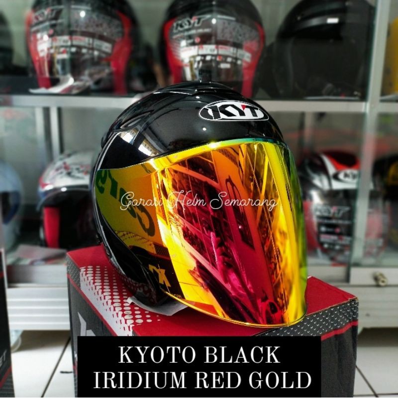 Jual KYOTO BLACK IRIDIUM RED GOLD HELM HALF FACE KYT KYOTO HITAM GARASI ...