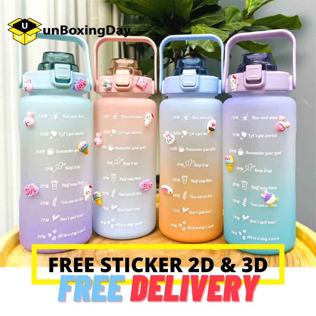 Jual Botol Motivasi Minum 2 Liter Jumbo Pelangi Tumblr Air Tanda Waktu ...