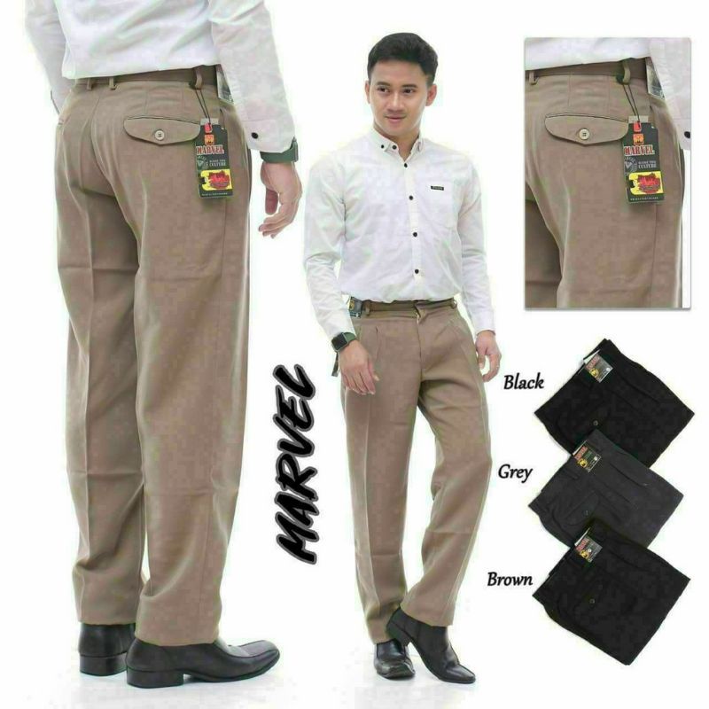 Jual Celana Kain Pria PNS Jumbo Marvel Slimfit Kantor Formal Reguler ...