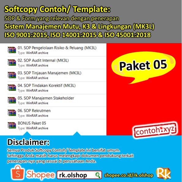Jual Paket 05, [Softcopy] Contoh-Template MK3L ter-integrasi ISO 9001: ...