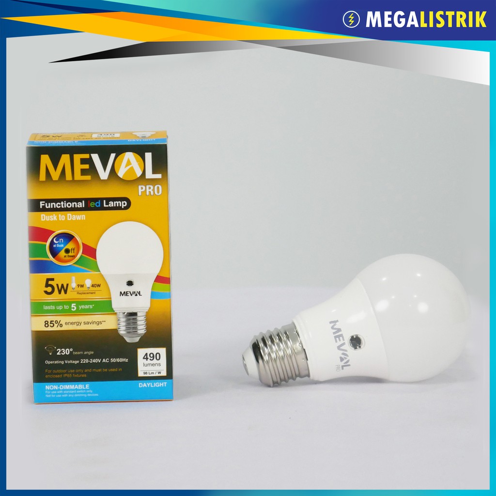 Jual MEVAL LAMPU BOHLAM SMART LED PHOTO SENSOR CAHAYA 5W / 5 WATT ...