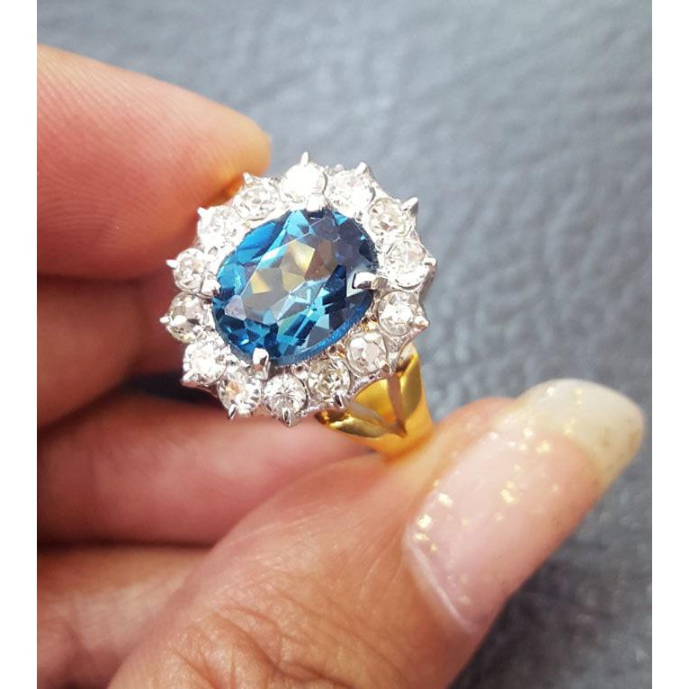 Jual Promo Cincin Berlian Banjar Dan Batu Blue Topaz Ikat Emas Kuning ...