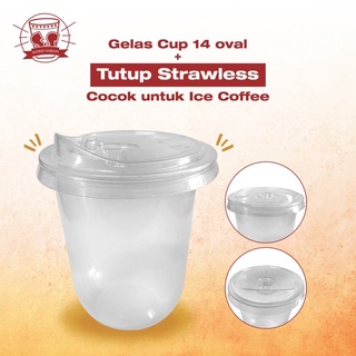 Jual gelas oval 14 oz / 16 oz tutup strawless | tutup strawless gelas ...