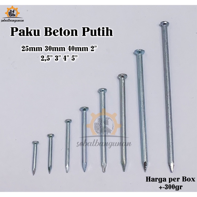 Jual PAKU BETON PUTIH HARGA PER KOTAK / PAKU COR PUTIH 25mm - 5 INCH ...
