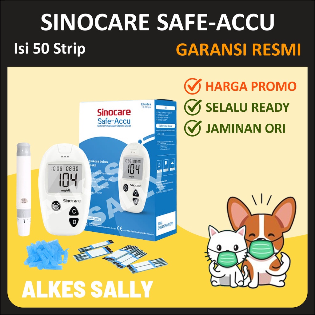 Jual SET SINOCARE SAFE-ACCU ALAT TEST CEK GULA DARAH 50 STRIP GDS ...