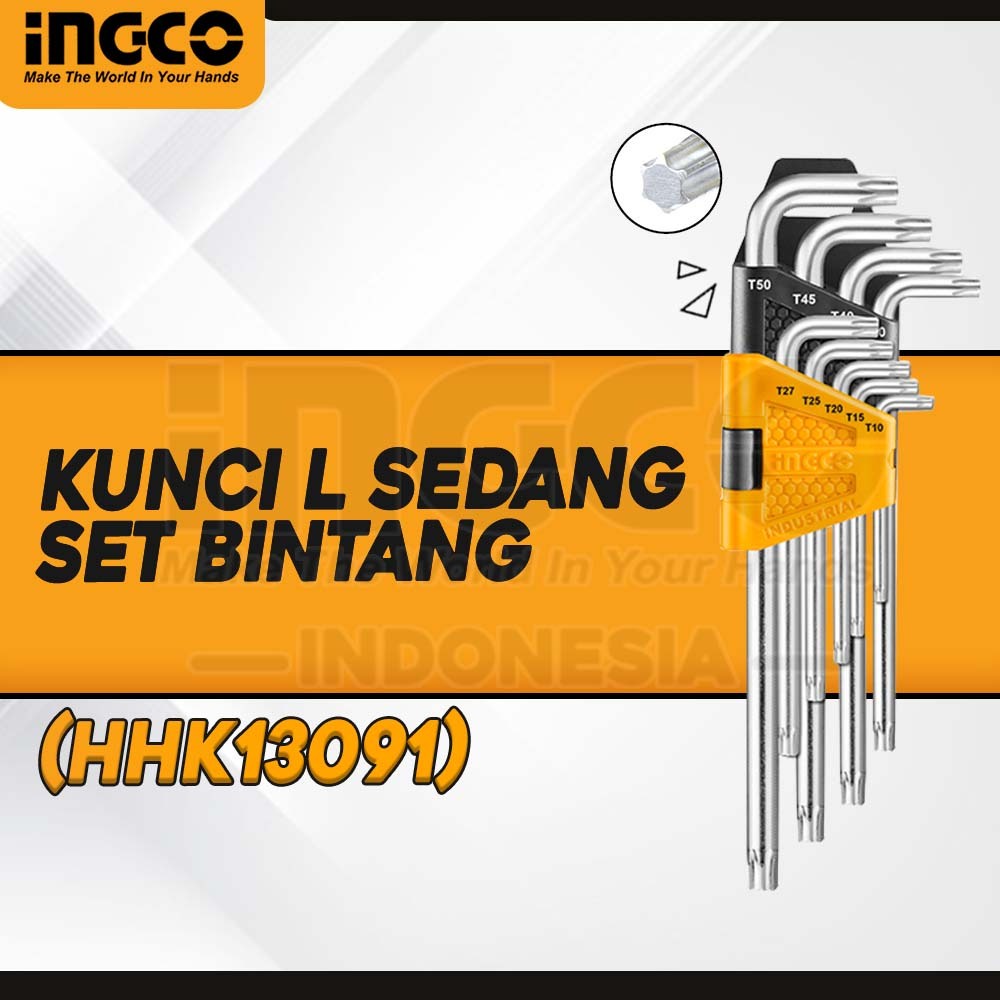 Jual Kunci L Sedang SET 9 Pcs INGCO HHK13091 Kunci L Bintang Chrome ...