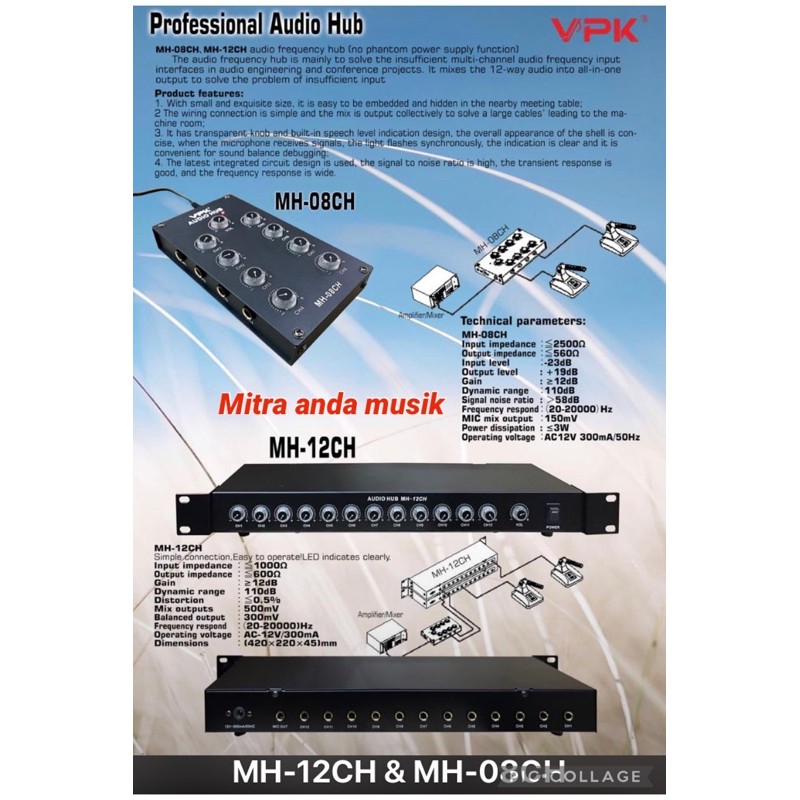 Jual Spliter audio hub mic microphone 12 channel input 1 channel output ...