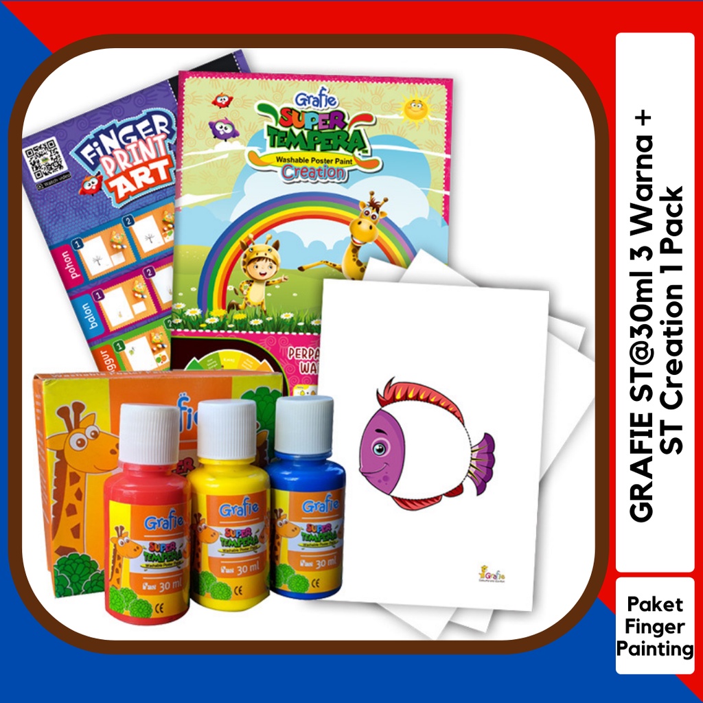 Jual GRAFIE SET MELUKIS Finger Painting Super Tempera 3 Warna 30ml ...