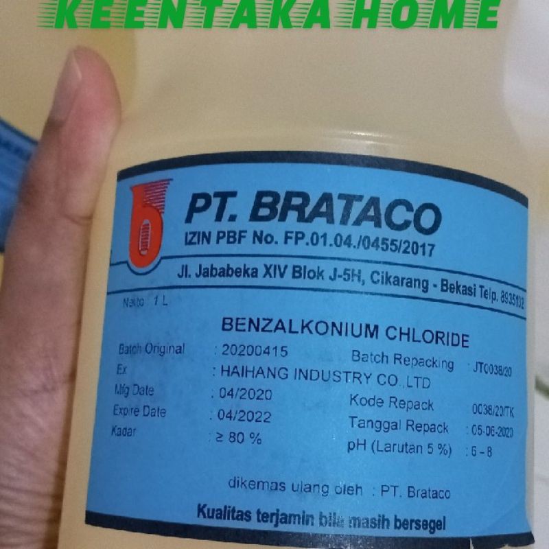 Jual BKC 80 % Benzalkonium Chloride original BRATACO 1000 ML Indonesia ...