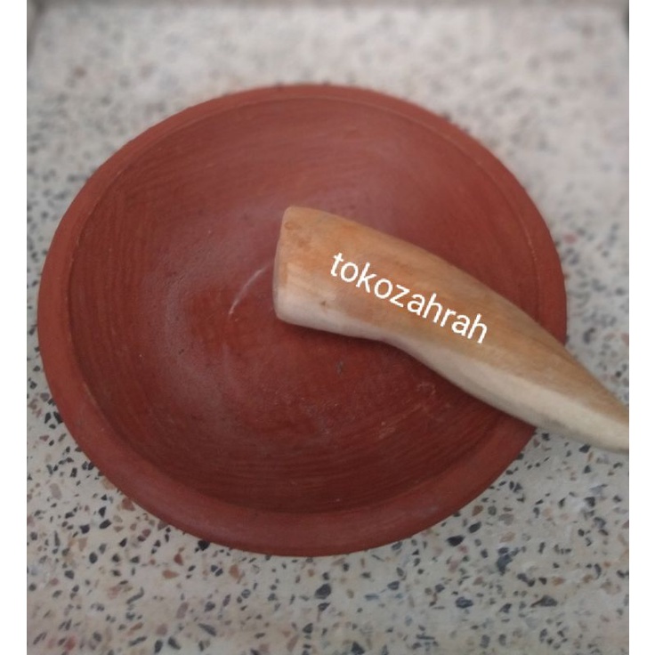 Jual Cobek Tanah Liat Tradisional Merah Cekung uk +- 19-20cm + Ulekan ...