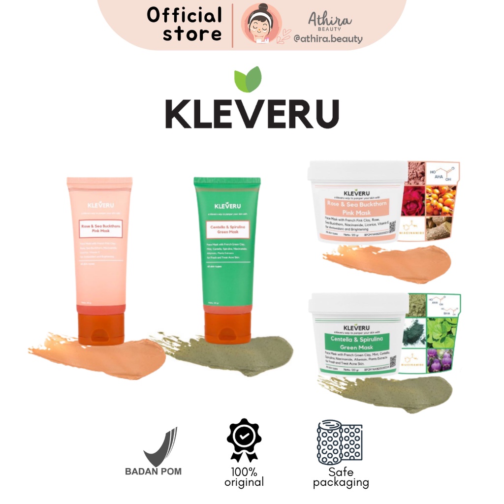 Jual KLEVERU Centella and Spirulina Green Mask | Rose and Sea Buckthorn ...