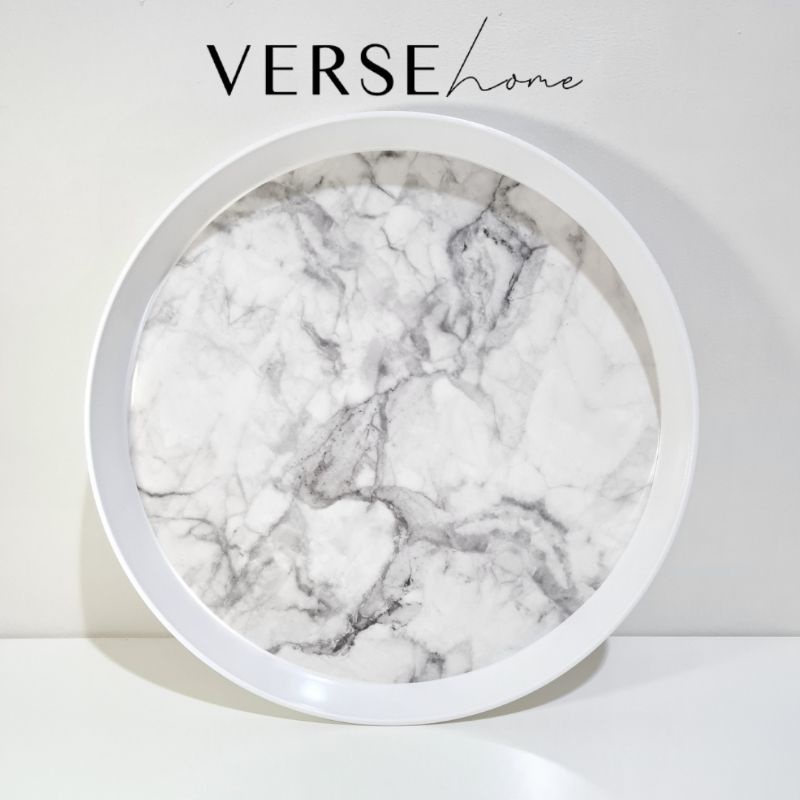 Jual Marble Round Plastic Tray | Nampan Marmer Plastik | Shopee Indonesia