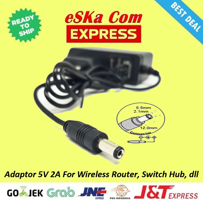 ADAPTOR 5V 2A - 5.5mm x 2.1mm FOR WIRELESS ROUTER, SWITCH HUB, Dll ...