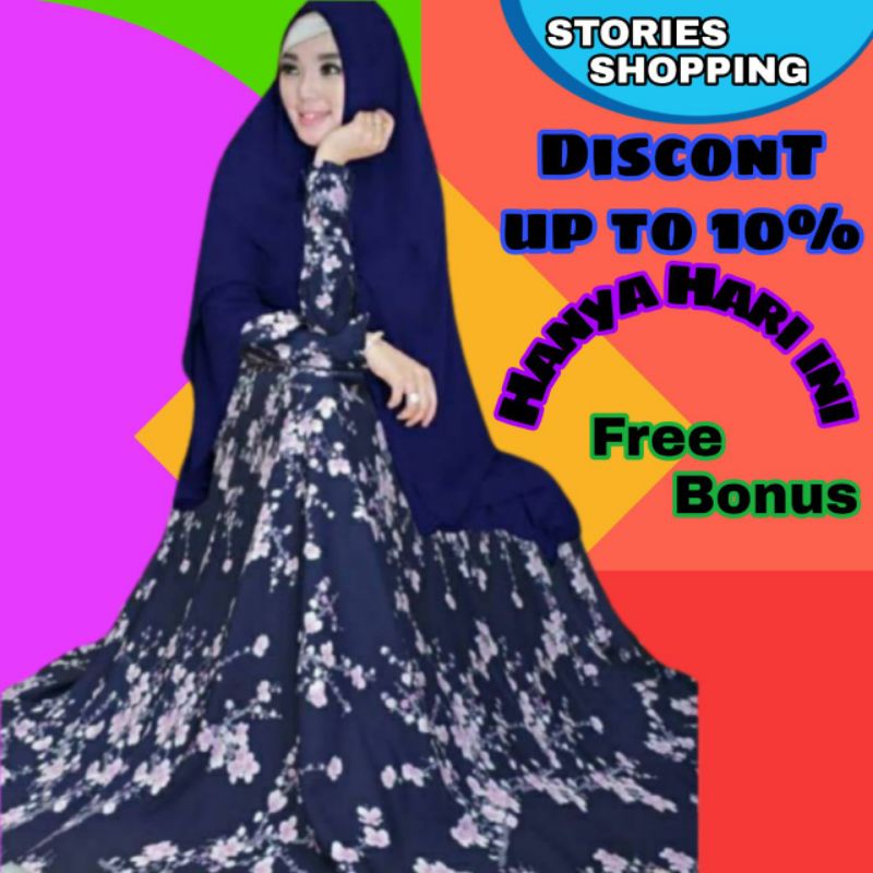 Jual Gamis Navy Chessy Monalisa Original Motif Bunga Gamis Syari Terbaru Pakaian Muslim Wanita ...