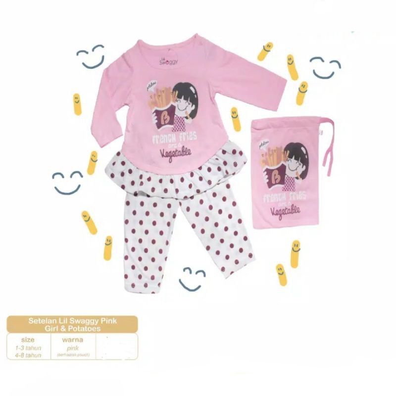 Jual Lil Swaggy Setelan Pink Girl & Potatoes 1-9 tahun (berhadiah pouch ...