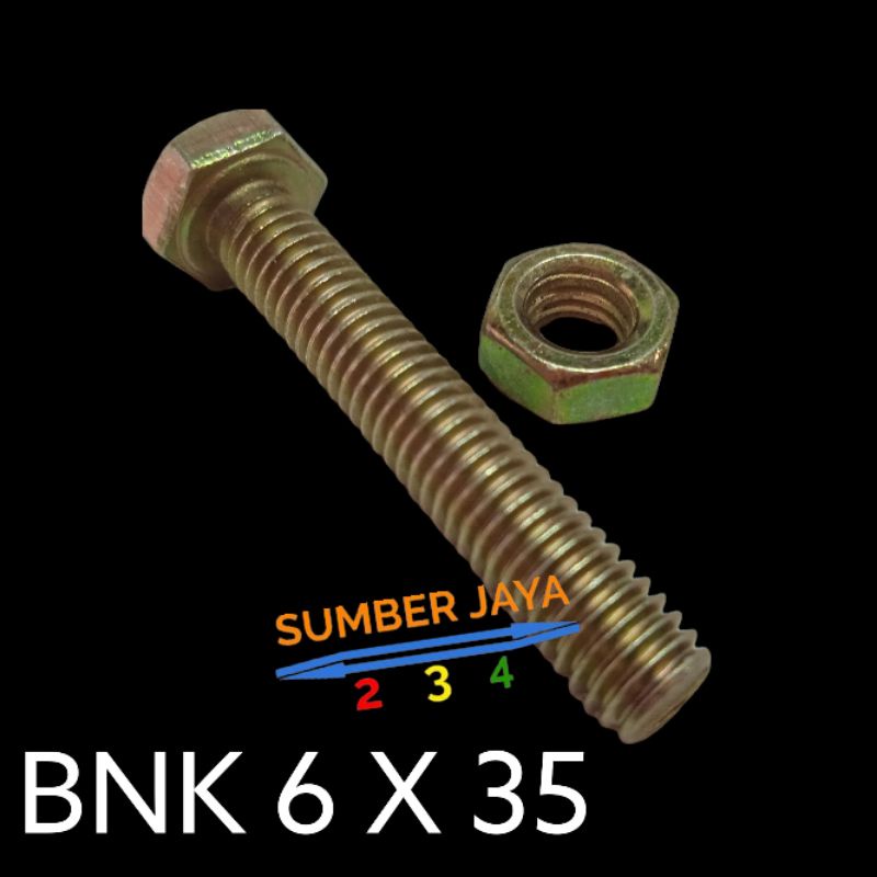 Jual BAUT MUR 6 X 35 KUNING BMK PER 10PCS | Shopee Indonesia