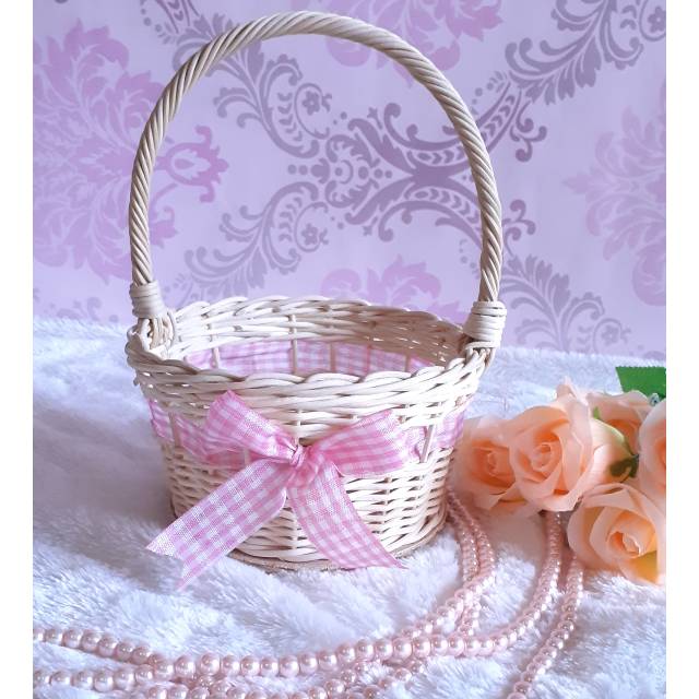 Jual Keranjang Bunga Rotan Asli dengan hiasan pita 16cm | Shopee Indonesia