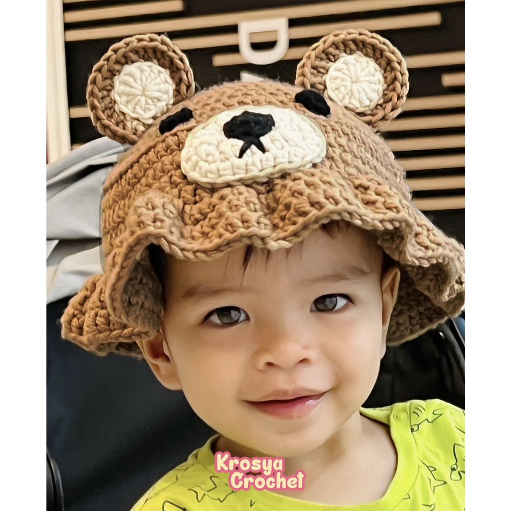 Jual Bear Bucket Hat Beruang Topi Rajut Krosya Crochet by Janine ...