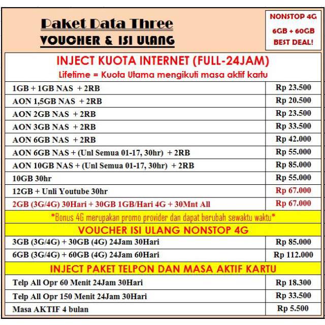 Jual [PROSES CEPAT] Paket Data Tri Aon (Always On) / Three / 3 (Murah) | Shopee Indonesia