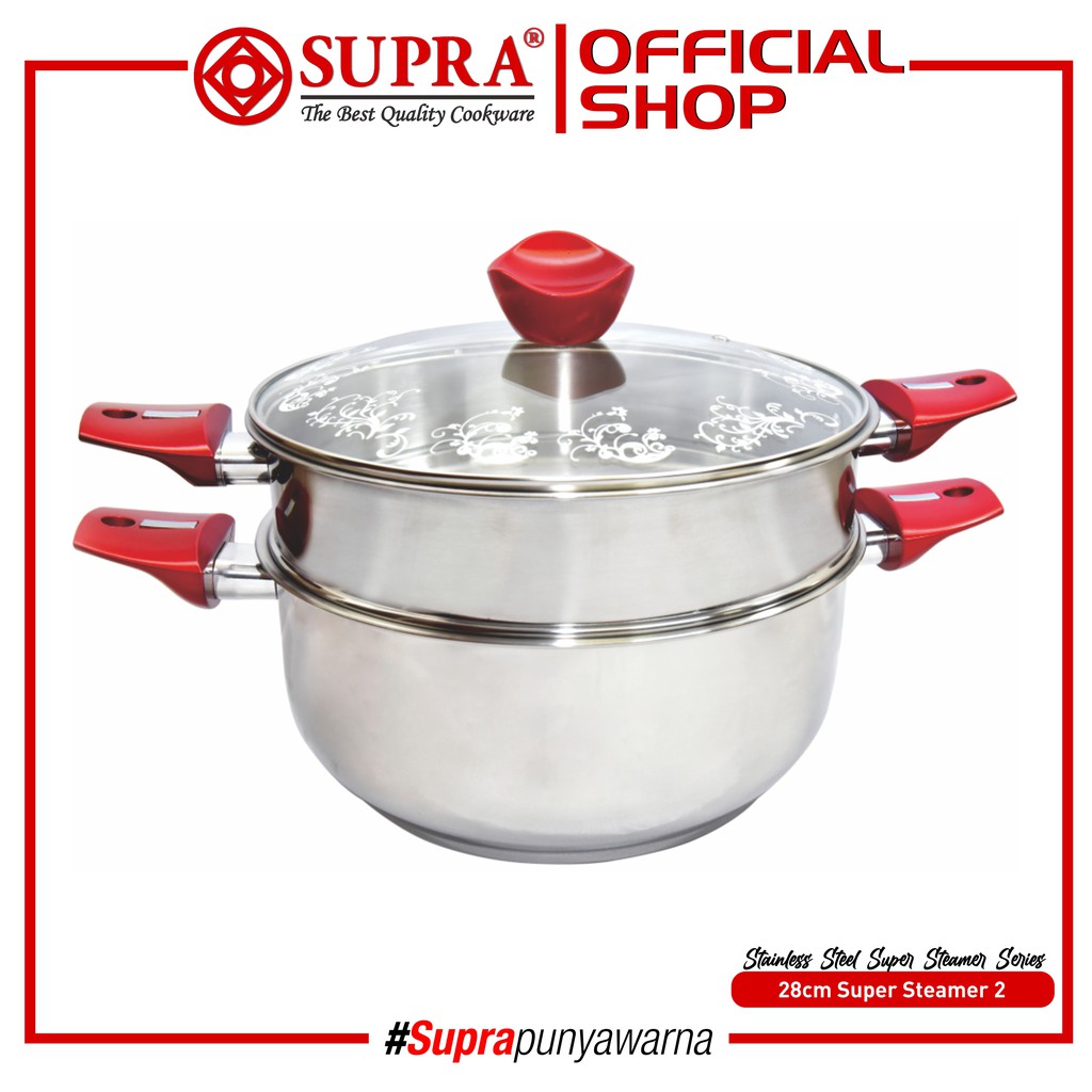 SUPRA Panci Stainless Super Steamer Susun 2 28 Cm - Red | Shopee Indonesia
