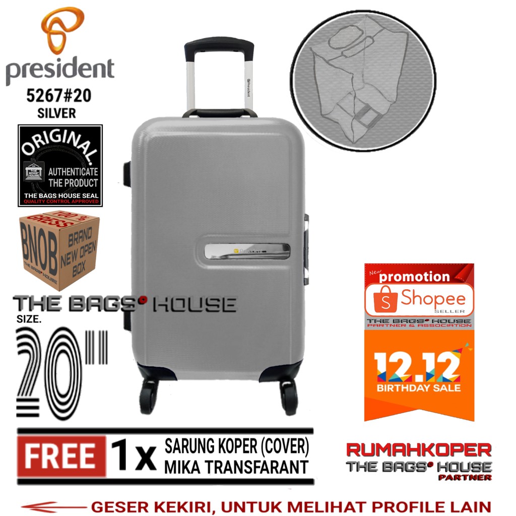 Jual PRESIDENT 5267#20 KOPER HARD CASE 20" FRAME TSA - SILVER + COVER ...