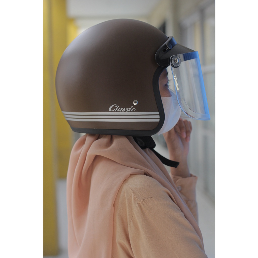HELM BOGO DEWASA CLASSIC KACA DATAR INJAK HITAM BENING KUALITAS PREMIUM ...