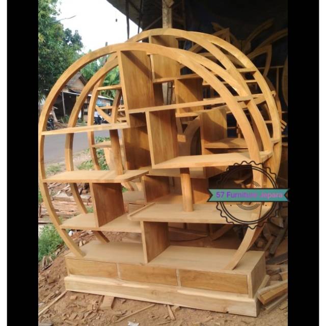 Jual Rak hias ruangan jati model bundar - Bufet pajangan minimalis ...