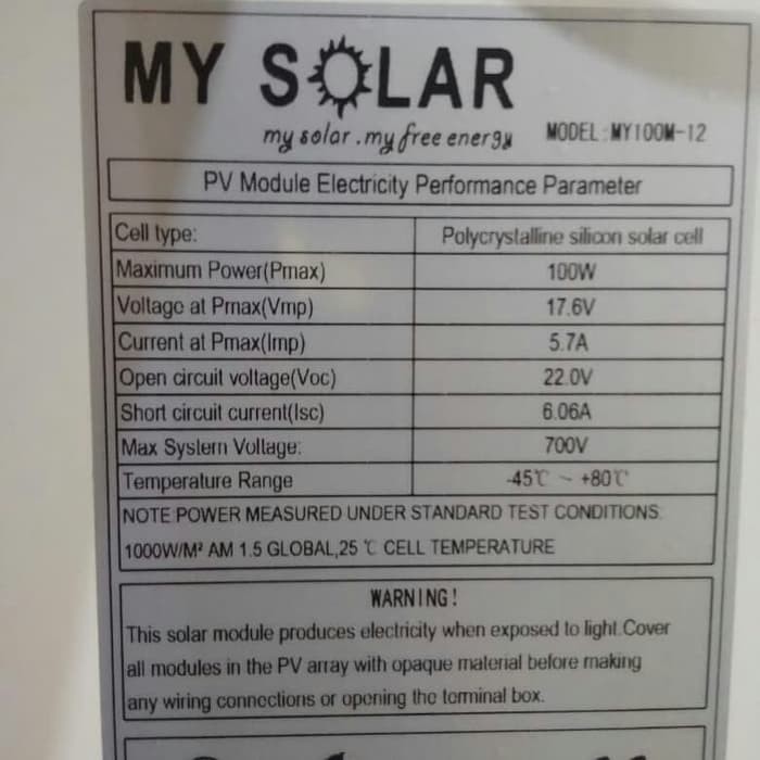 Jual Panel Surya/ Solar Cell MY SOLAR 100wp Poli 12 Volt | Shopee Indonesia