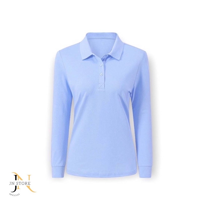 Jual [KHUSUS PANJANG] KAOS POLO LENGAN PANJANG WANITA | WARNA BIRU MUDA ...
