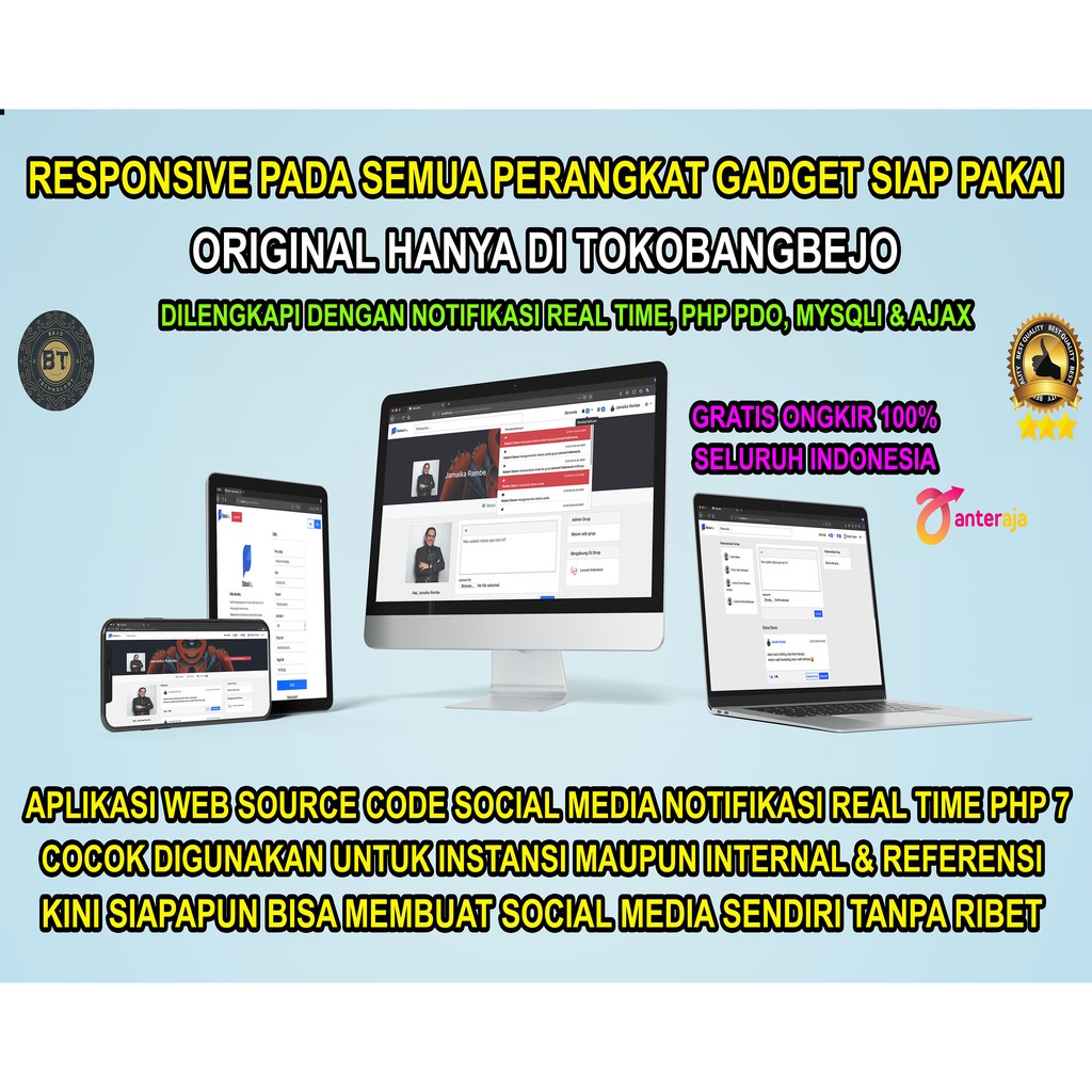 Jual APLIKASI WEB SOURCE CODE SOCIAL MEDIA PHP 7 NATIVE PDO SIAP PAKAI FULL SUPPORT GARANSI ...